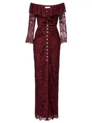 SELF-PORTRAIT Off-shoulder Lace Maxi Dress - Brown