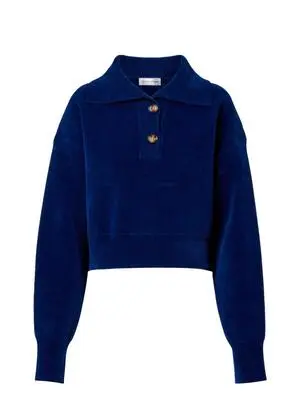 Victoria Beckham Cropped Cotton-blend Velvet Sweatshirt - Blue