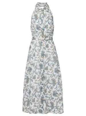 Veronica Beard Mackey Paisley Ramie Halter Neck Midi Dress - Gray
