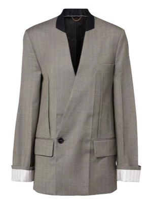Victoria Beckham Herringbone Virgin Wool Collarless Blazer - Gray
