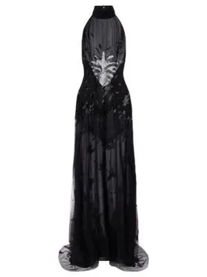 Blumarine Embellished Georgette And Lace Maxi Dress - Black