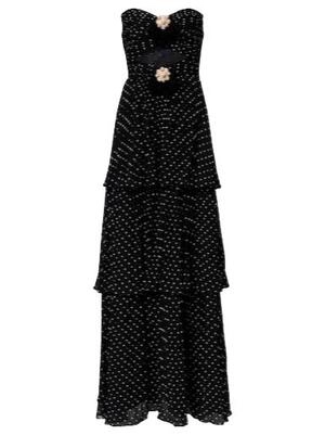 SELF-PORTRAIT Embellished Polka-dot Tiered Gown - Black