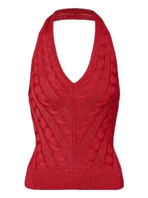 Ralph Lauren Cable-knit Halterneck Silk Top - Red