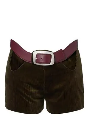 JEAN PAUL GAULTIER Cotton Corduroy Shorts With Detachable Leather Waistband - Black