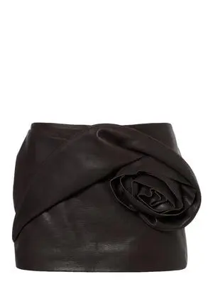 Magda Butrym Floral Appliqué Leather Mini Skirt - Brown