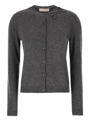 Valentino Garavani Bow Detailed Crewneck Cardigan - Grey