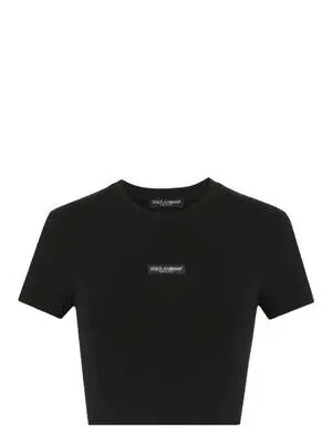 Dolce & Gabbana Cropped T-shirt With Logo Patch - Black