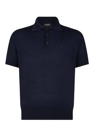 Dsquared2 Logo Embroidered Knitted Polo Shirt - Blue