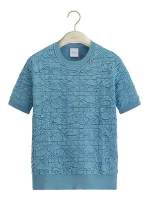 Dior Macrocannage Short-sleeved Sweater With Engraved Bow Detail - Blue