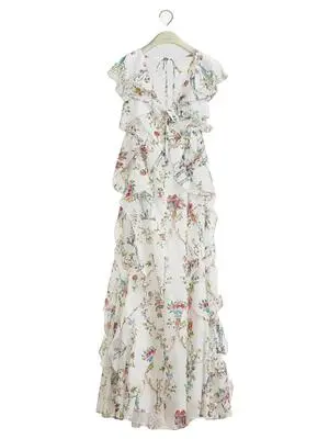 Dior Riviera Long Ruffled Floral Print Maxi Dress - No