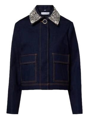 Veronica Beard Embellished Neckline Denim Jacket - Black
