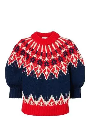 Altuzarra Fair Isle Puff Sleeve Knit Sweater - Red