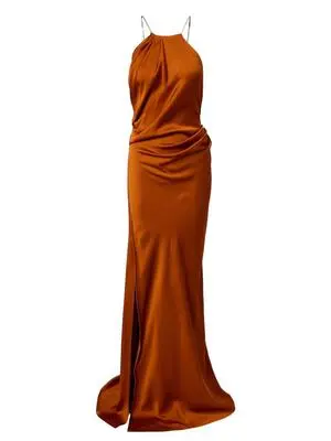 Victoria Beckham Draped Satin Gown - Brown