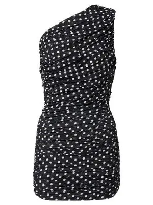 PATOU One-shoulder Polka Dot Ruched Minidress - Black