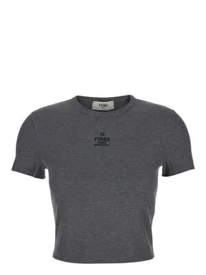 FENDI Fendi Ribbed Cropped T-Shirt With Logo Lettering