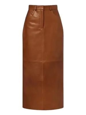 Nour Hammour Ghalia Leather Pencil Skirt - Brown