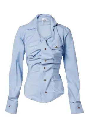VIVIENNE WESTWOOD Orb Embroidered Cotton Poplin Shirt - Blue