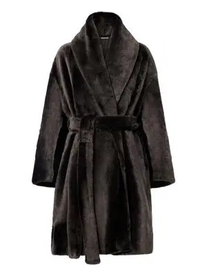 Nour Hammour Juno Shearling Wrap Coat - Grey