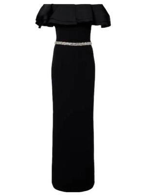 SAFIYAA LONDON Crystal Embellished Off-the-shoulder Crepe Gown - Black