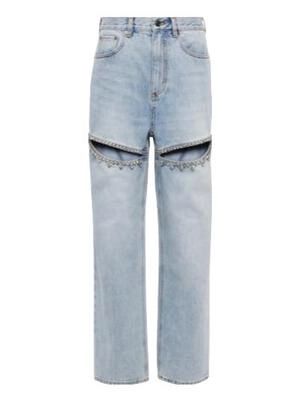 AREA Crystal-embellished Straight Leg Jeans - Gray