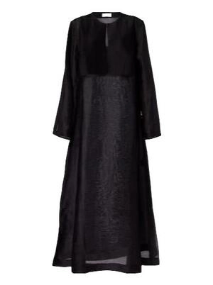 Tory Burch Pleated Linen And Silk Kaftan - Black