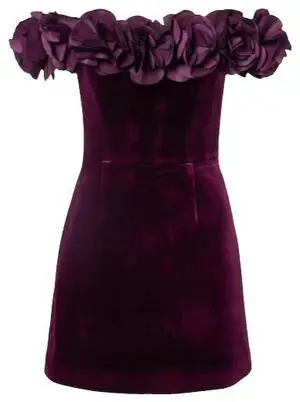 REBECCA VALLANCE Rebecca Vallance Velvet Floral Appliqué Off-the-Shoulder Mini Dress