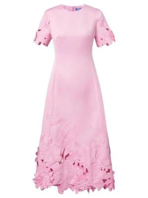 LEO Lin Embroidered Floral Appliqué Midi Dress - Pink