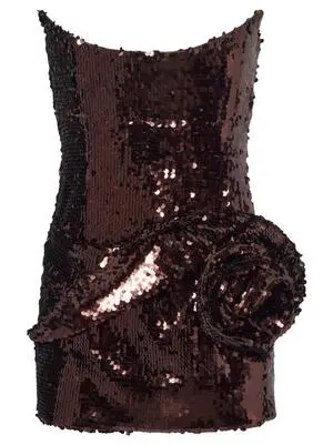 Magda Butrym Sequin Floral Appliqué Mini Dress - Brown