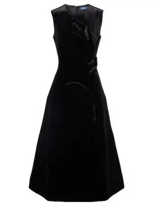 LEO Lin Floral-appliqué Velvet Midi Dress - Black