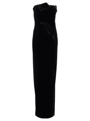 LEO Lin Marilyn Strapless Floral-appliqué Velvet Gown - Black