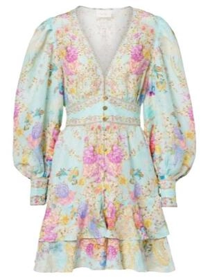 Camilla Embellished Floral Linen And Silk Minidress - No