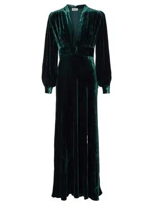 Rixo V-neck Long Sleeve Velvet Maxi Dress - Black