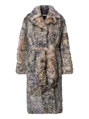JACQUES WEI Shearling Wrap Coat With Detachable Belt - Gray