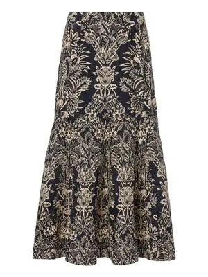 Ulla Johnson Clarisse Printed Cotton Poplin Midi Skirt - Black