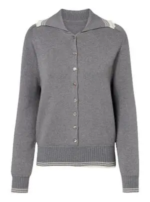 Magda Butrym Crochet-trimmed Cotton And Cashmere Polo Sweater - Gray