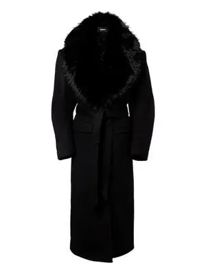 ROTATE BY BIRGER CHRISTENSEN Belted Fur Trimmed Coat - Black