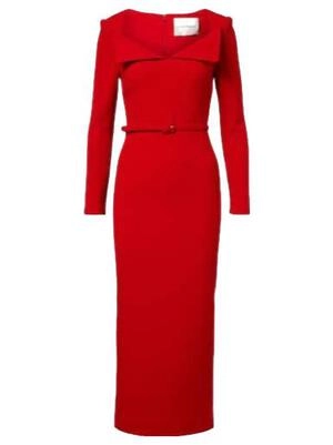Roland Mouret Belted Wool Midi Dress - Red