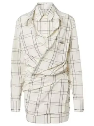 Attico Checked Cotton Mini Dress - White