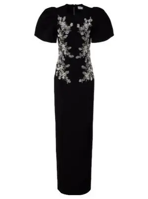 Rebecca Vallance Zephyr Gown With Puff Sleeves And Crystal Embellishments - Black