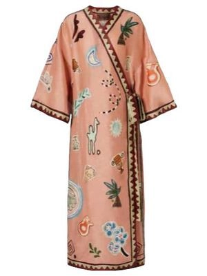 ALEMAIS Alemais Printed Linen And Silk-Blend Wrap Midi Dress