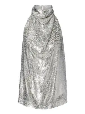 Stella McCartney Halterneck Lamé Velvet Top - Gray