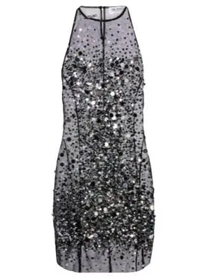 Attico Sequin Embellished Sheer Mini Dress - Black