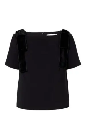 Carolina Herrera Bow Detail Velvet Trimmed Crepe Top - Black