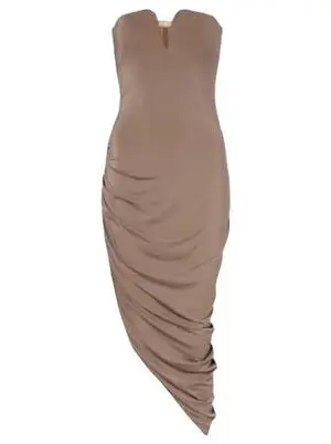 NENSI DOJAKA Strapless Asymmetric Draped Cocktail Dress - Brown