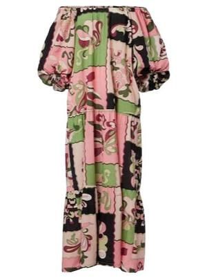 ADRIANA DEGREAS Printed Off-shoulder Cotton Maxi Dress - Multicolor