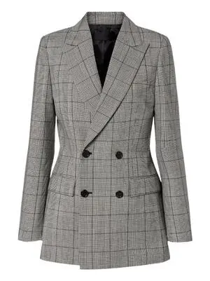 NILI LOTAN Weston Plaid Virgin Wool Blazer - Gray