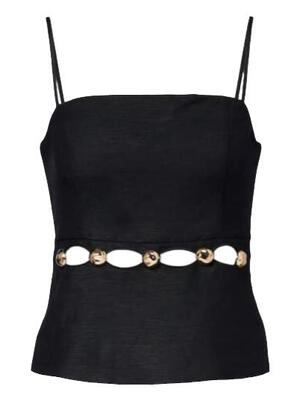 Simkhai Cutout Embellished Linen-blend Camisole - Black