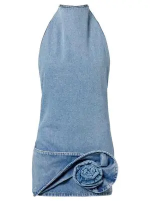 Magda Butrym Floral Appliqué Denim Mini Dress - Blue