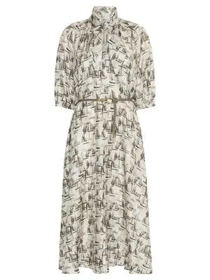 Max Mara Silk Sailboat Print Midi Dress - Grey