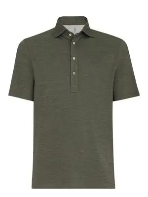Brunello Cucinelli Virgin Wool-silk-cotton Polo Shirt - Green